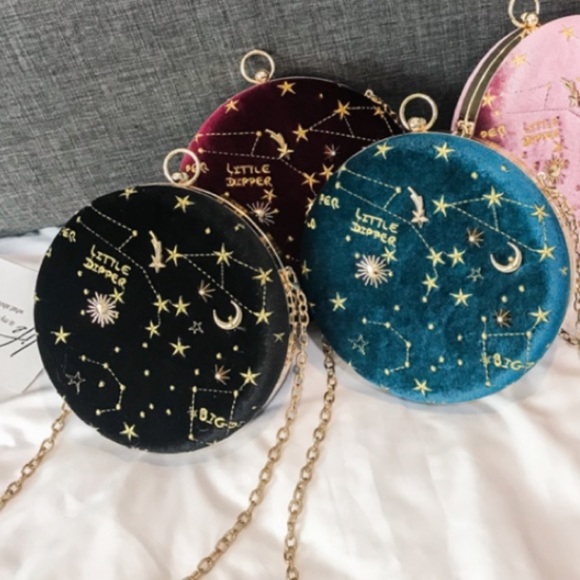 Bags | Celestial Black Embroidered Velvet Bag Gold Star | Poshmark